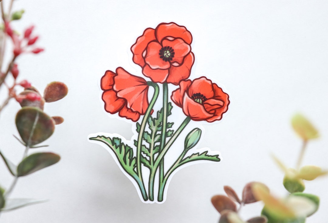 Red Poppy Flower Sticker Botanical Sticker Waterproof Sticker - Etsy