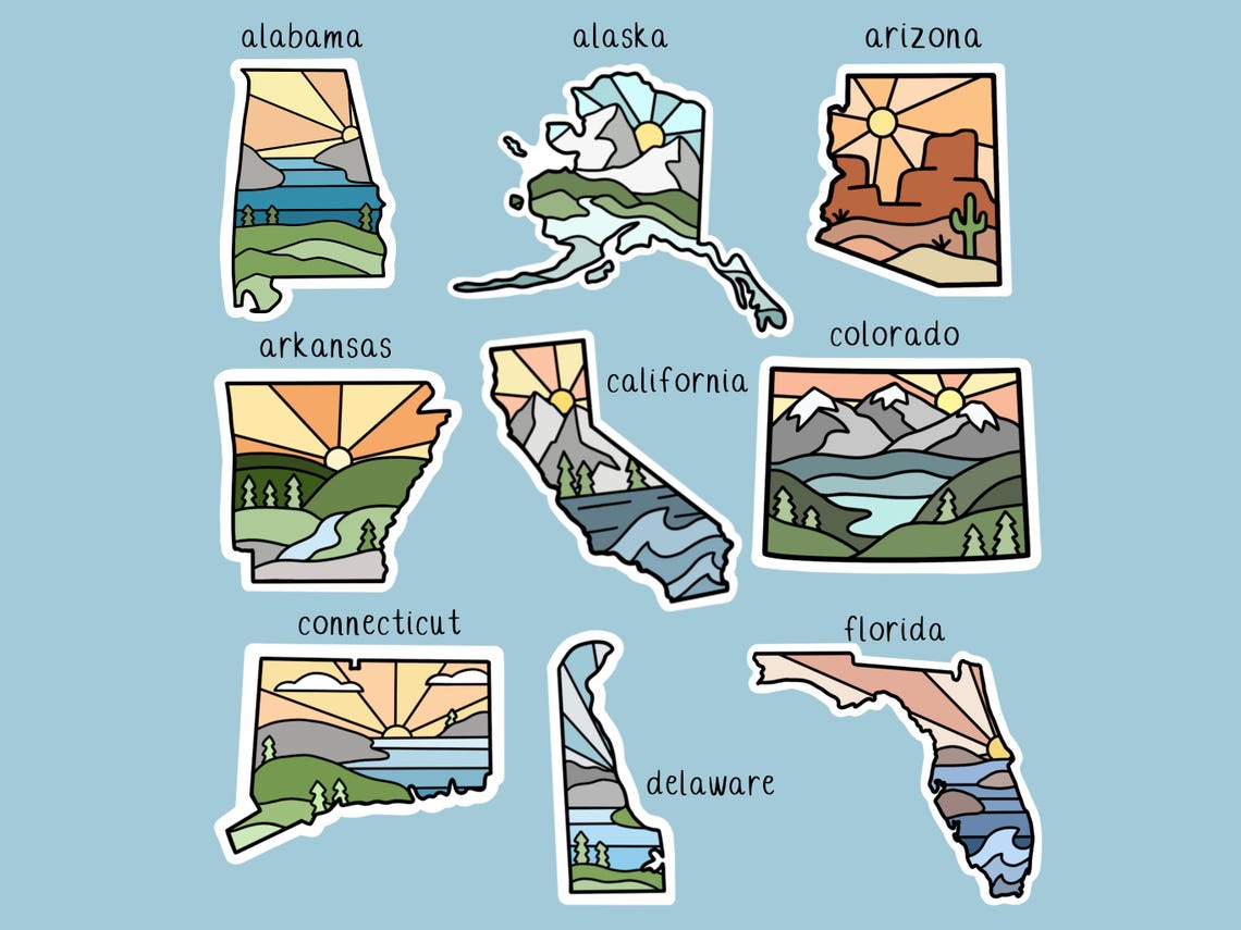 State Stickers | All 50 States | Pick Your State - Etsy
