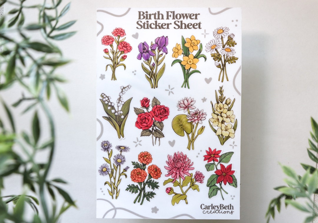 Birth Flower Sticker Sheet Floral Sticker Sheet - Etsy