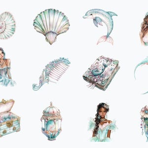 Enchanted Tides Clipart Bundle Mermaid, Siren, & Ocean Elements for ...