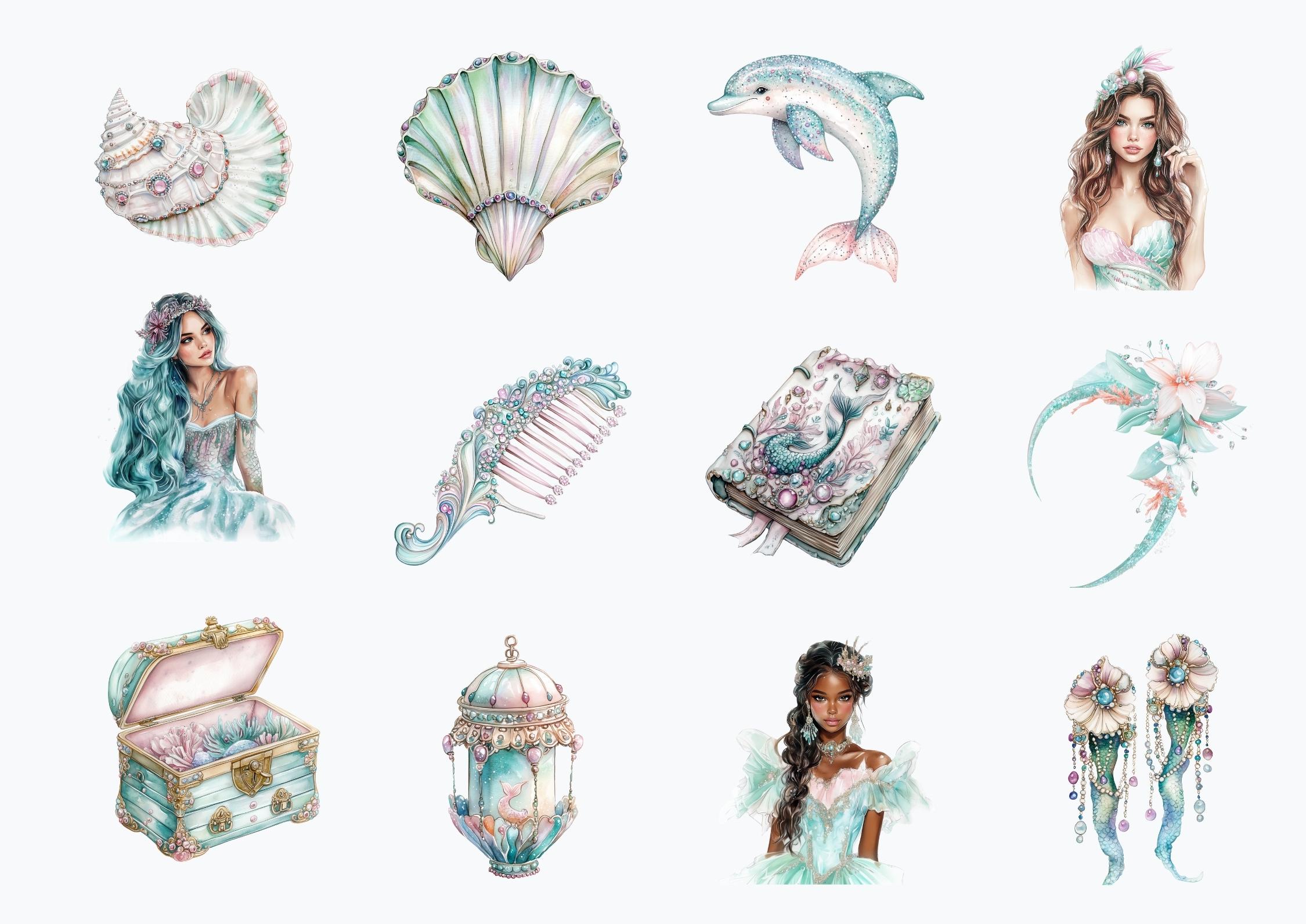 Enchanted Tides Clipart Bundle Mermaid, Siren, & Ocean Elements for ...