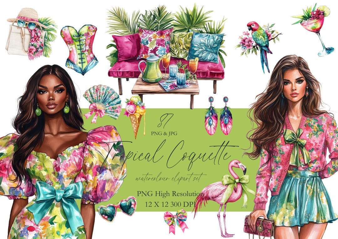 Tropical Coquette Planner Clipart Floral Planner Girl Watercolor ...