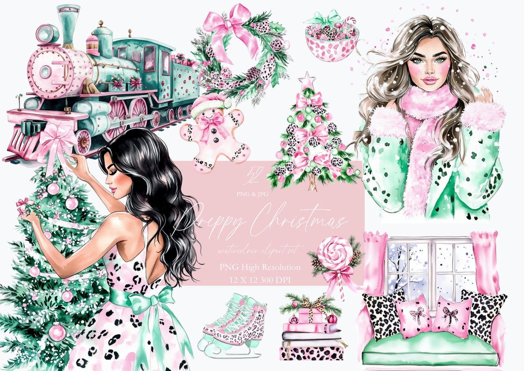 Preppy Christmas Clipart Winter Planner Clipart, Watercolor White Blush ...