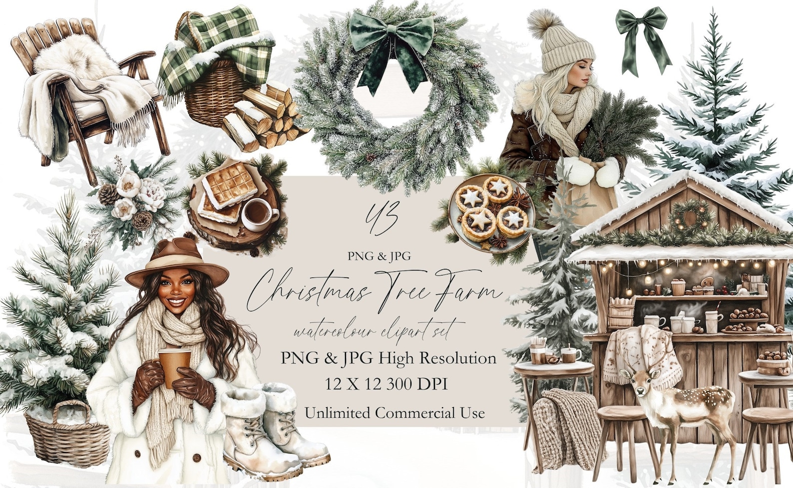 Christmas Tree Farm Clipart Winter Planner Clipart, Watercolor ...