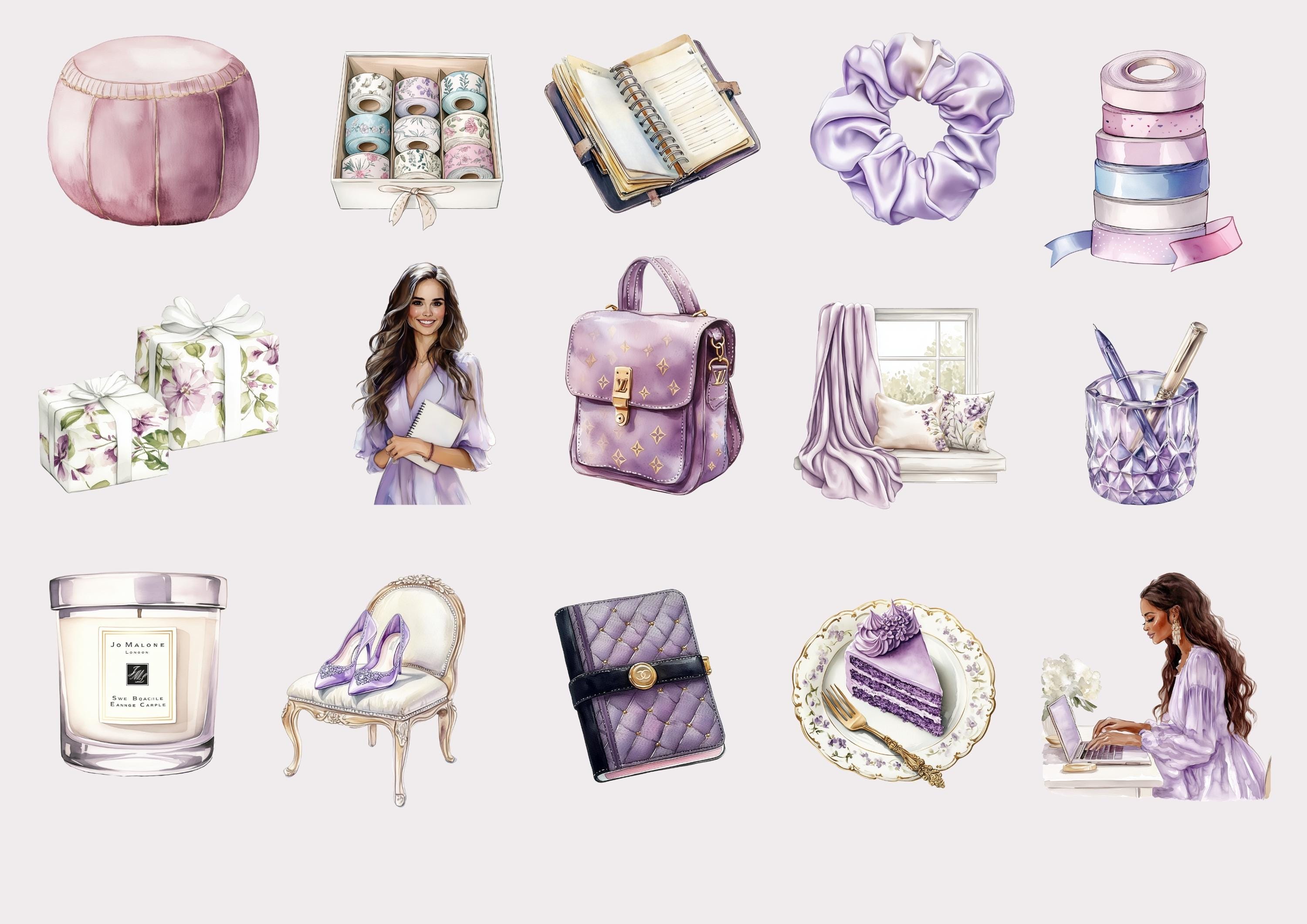 Lovely Lilac Planner Clipart Floral Planner Girl Watercolor Journaling ...