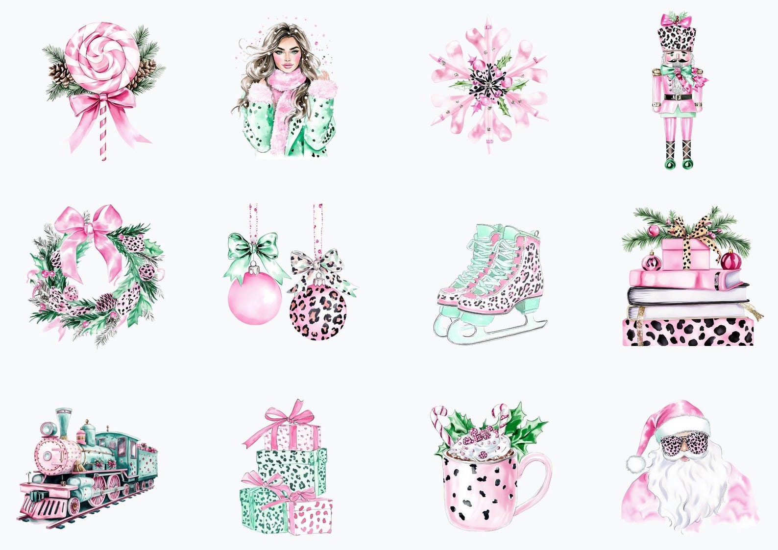 Preppy Christmas Clipart Winter Planner Clipart, Watercolor White Blush ...