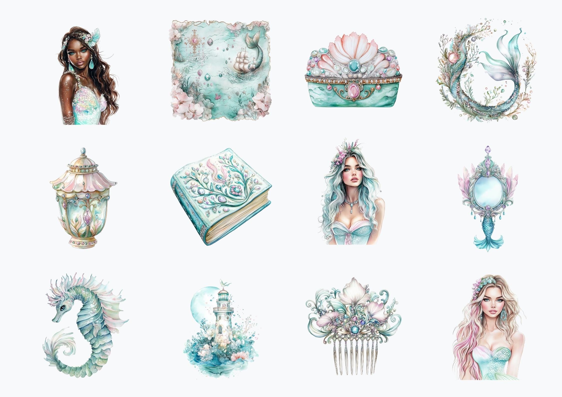 Enchanted Tides Clipart Bundle Mermaid, Siren, & Ocean Elements for ...