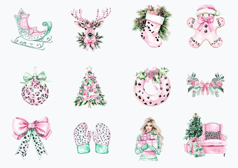 Preppy Christmas Clipart Winter Planner Clipart, Watercolor White Blush ...