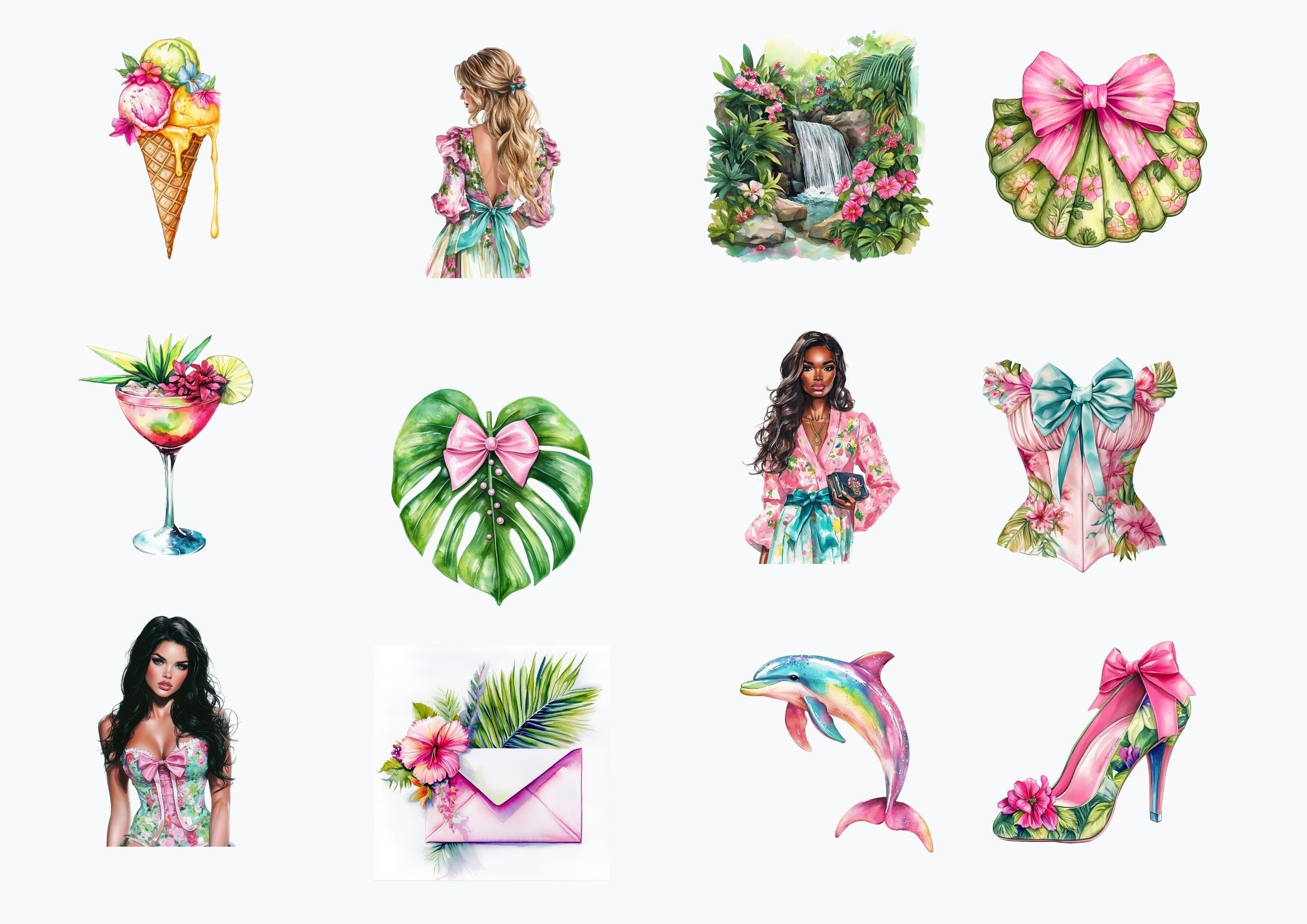 Tropical Coquette Planner Clipart Floral Planner Girl Watercolor ...