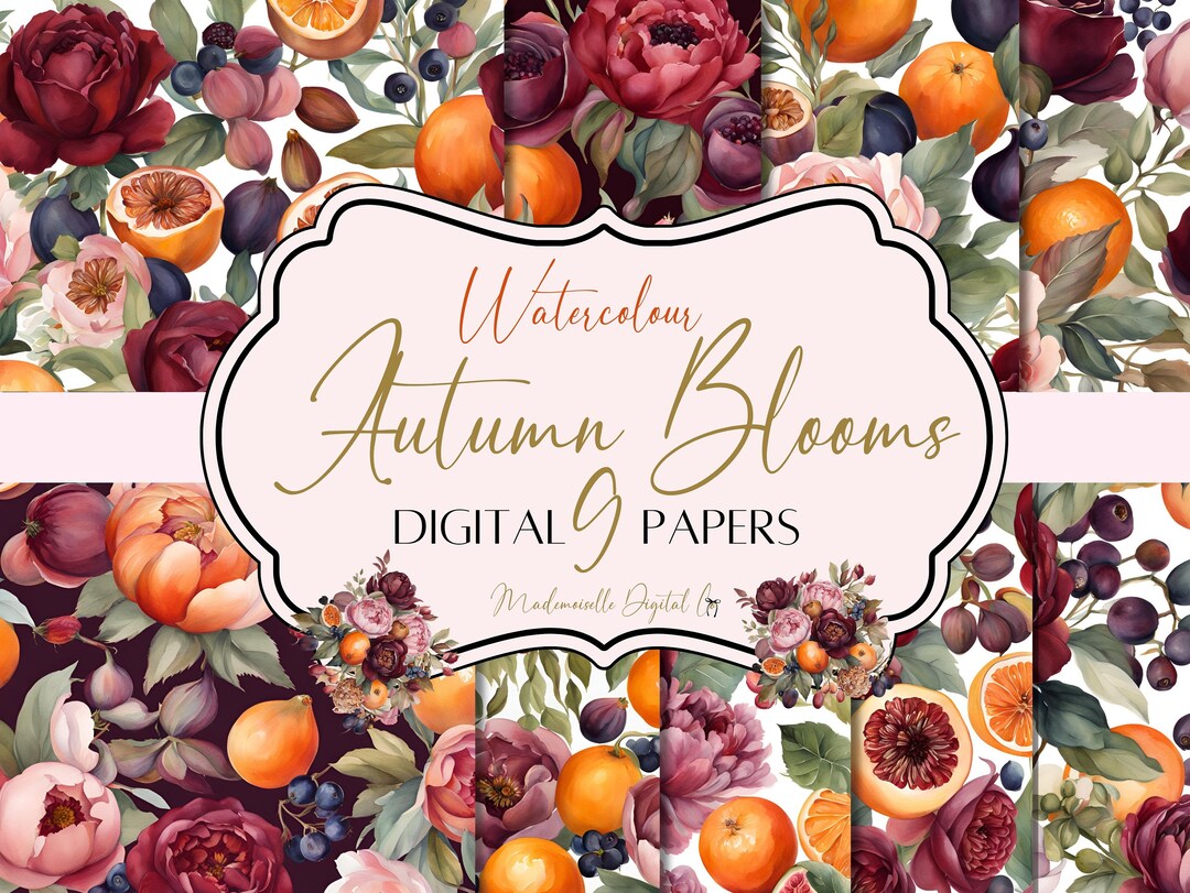 Autumn Blooms Watercolour Digital Papers 12 X 12 - Etsy