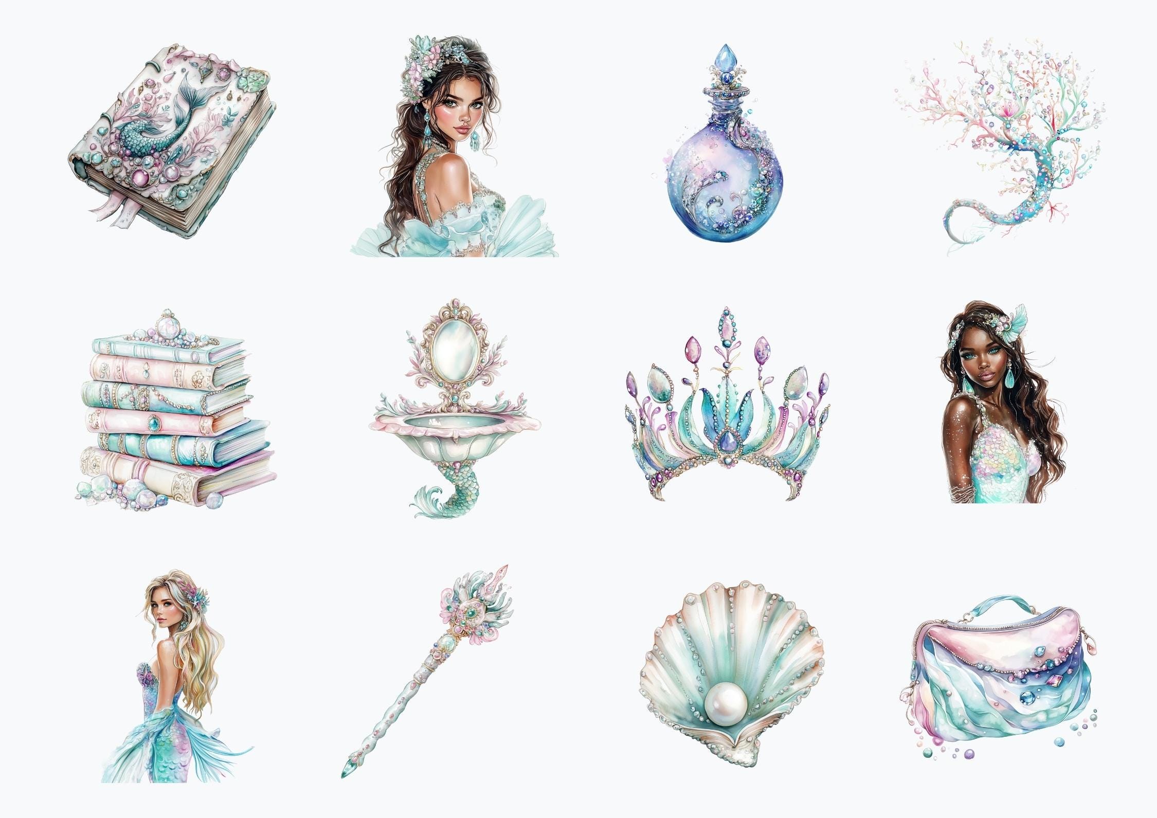 Enchanted Tides Clipart Bundle Mermaid, Siren, & Ocean Elements for ...