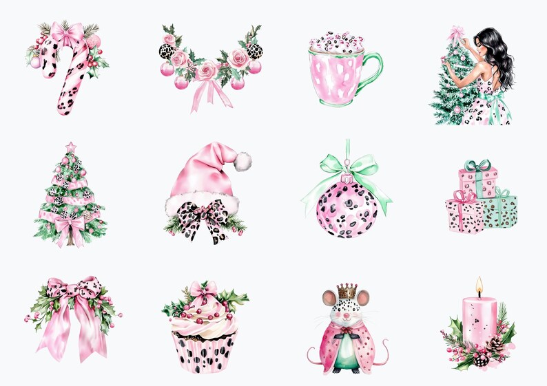 Preppy Christmas Clipart Winter Planner Clipart, Watercolor White Blush ...