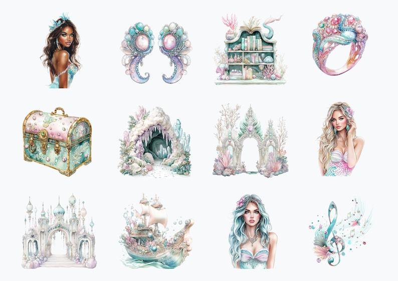 Enchanted Tides Clipart Bundle Mermaid, Siren, & Ocean Elements for ...