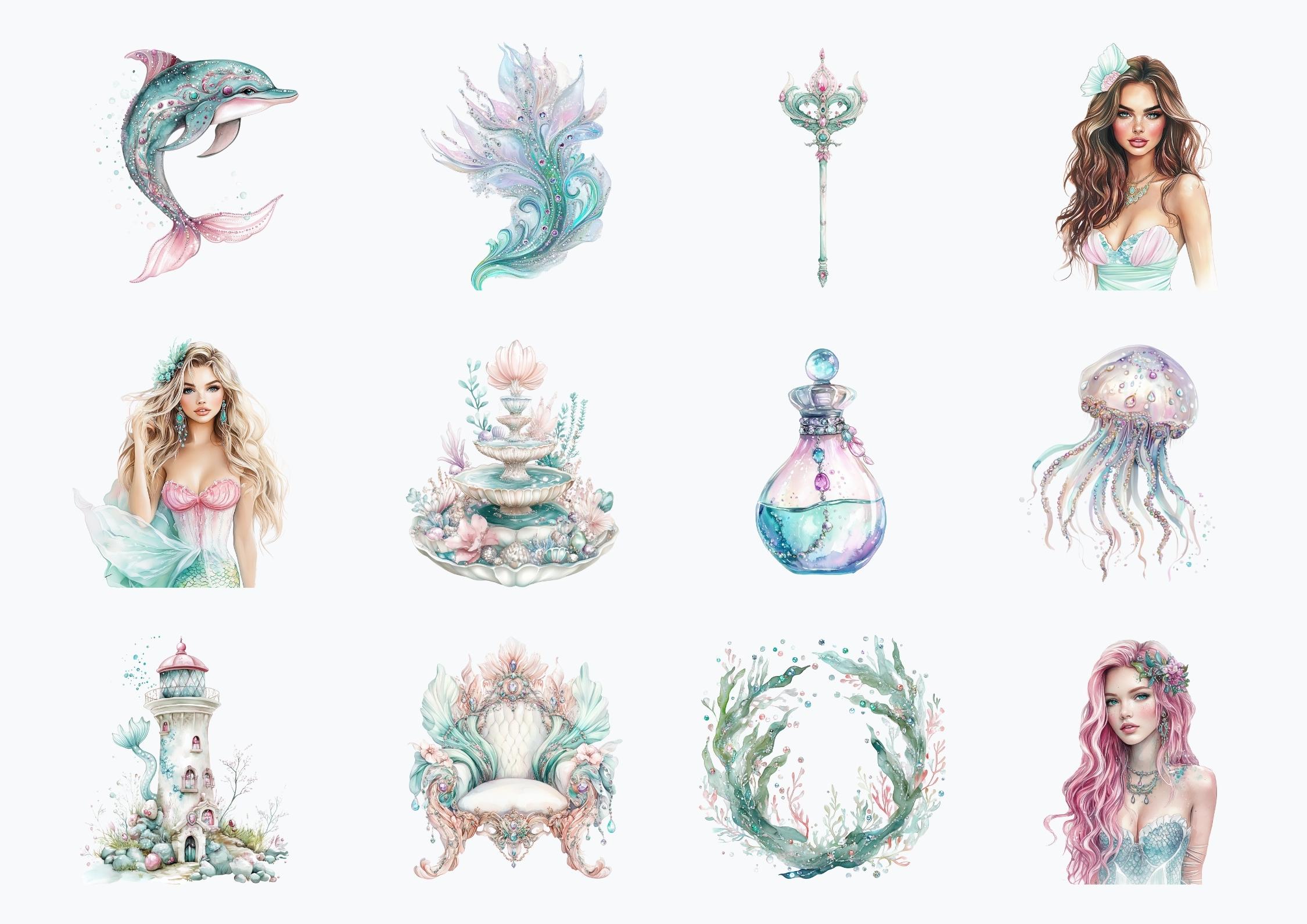 Enchanted Tides Clipart Bundle Mermaid, Siren, & Ocean Elements for ...
