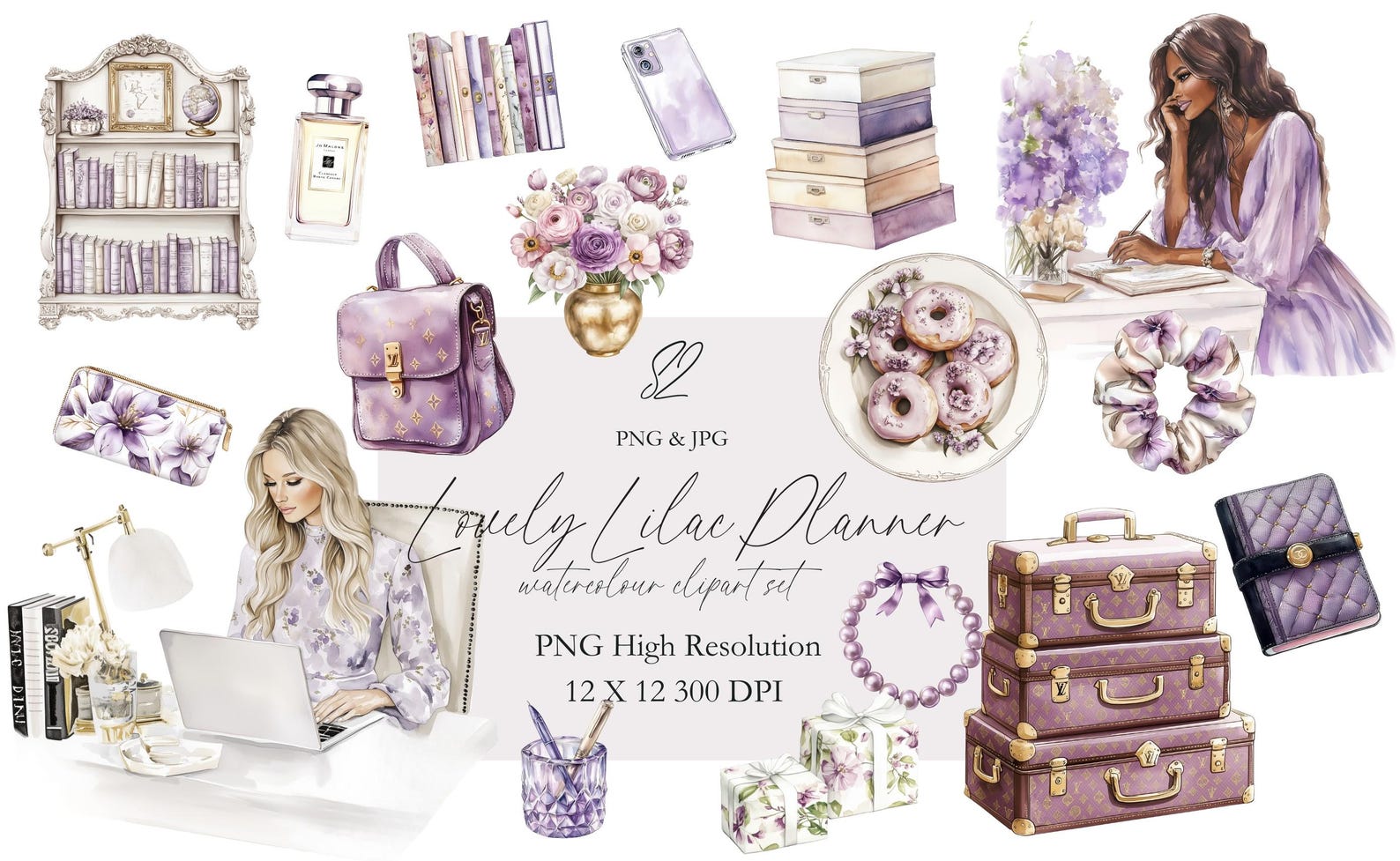 Lovely Lilac Planner Clipart Floral Planner Girl Watercolor Journaling ...