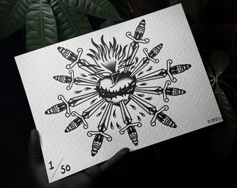 Sacred Heart Traditional Tattoo Flash Art Print - Etsy