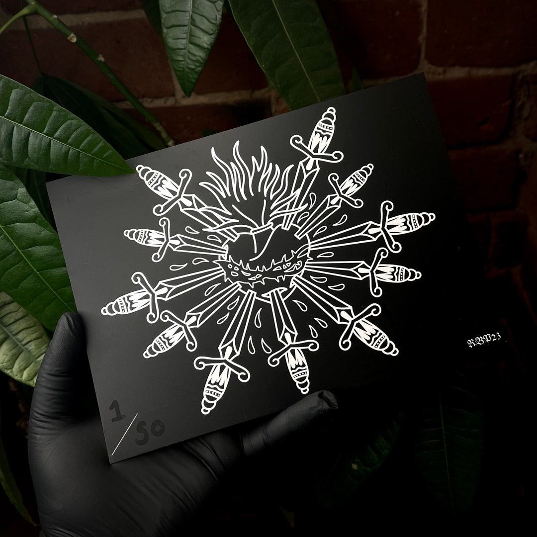 A5 Traditional Tattoo Print Reversed Sacred Heart - Etsy