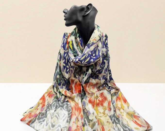 Oversized Floral Scarf. William Morris Inspired Scarf. Folk Shawl ...