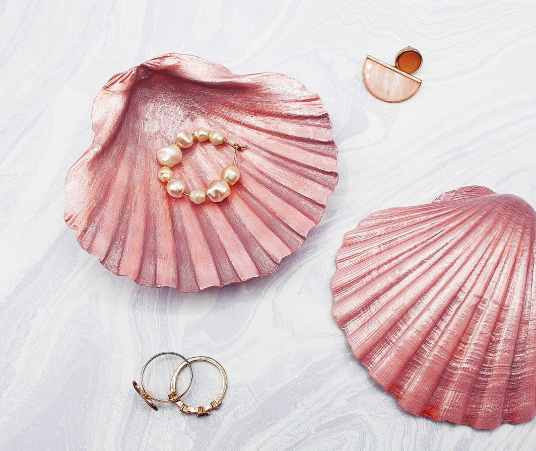Pearlescent PINK SEASHELL Trinket - Hand Painted Pink Mermaid Shell ...