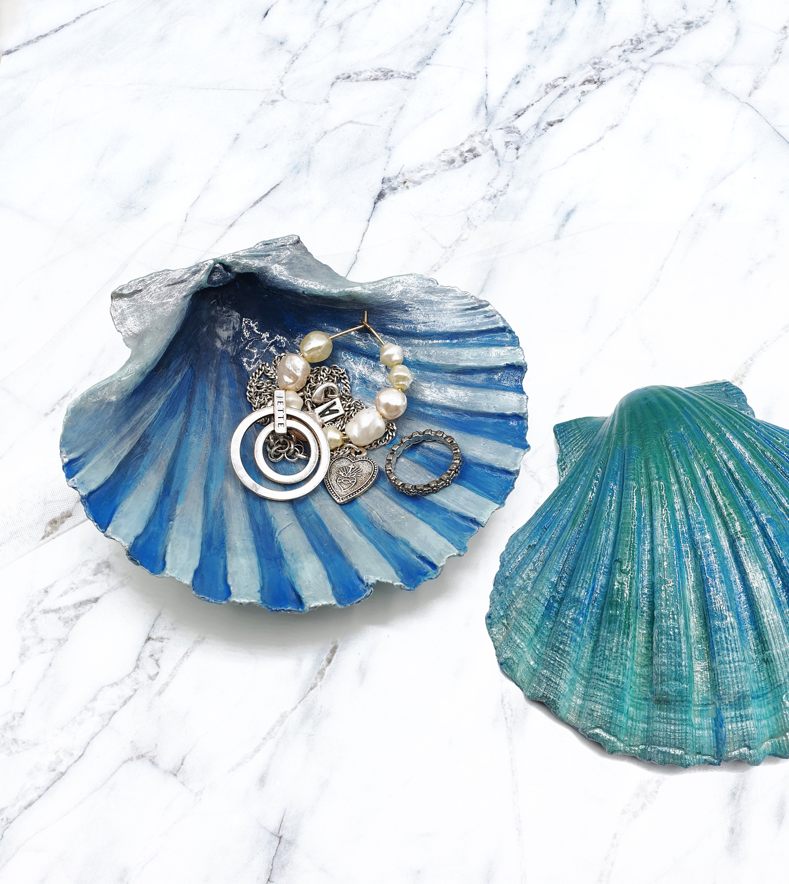 HAND PAINTED Natural Seashell Trinket Dish Mermaid Blue | Etsy