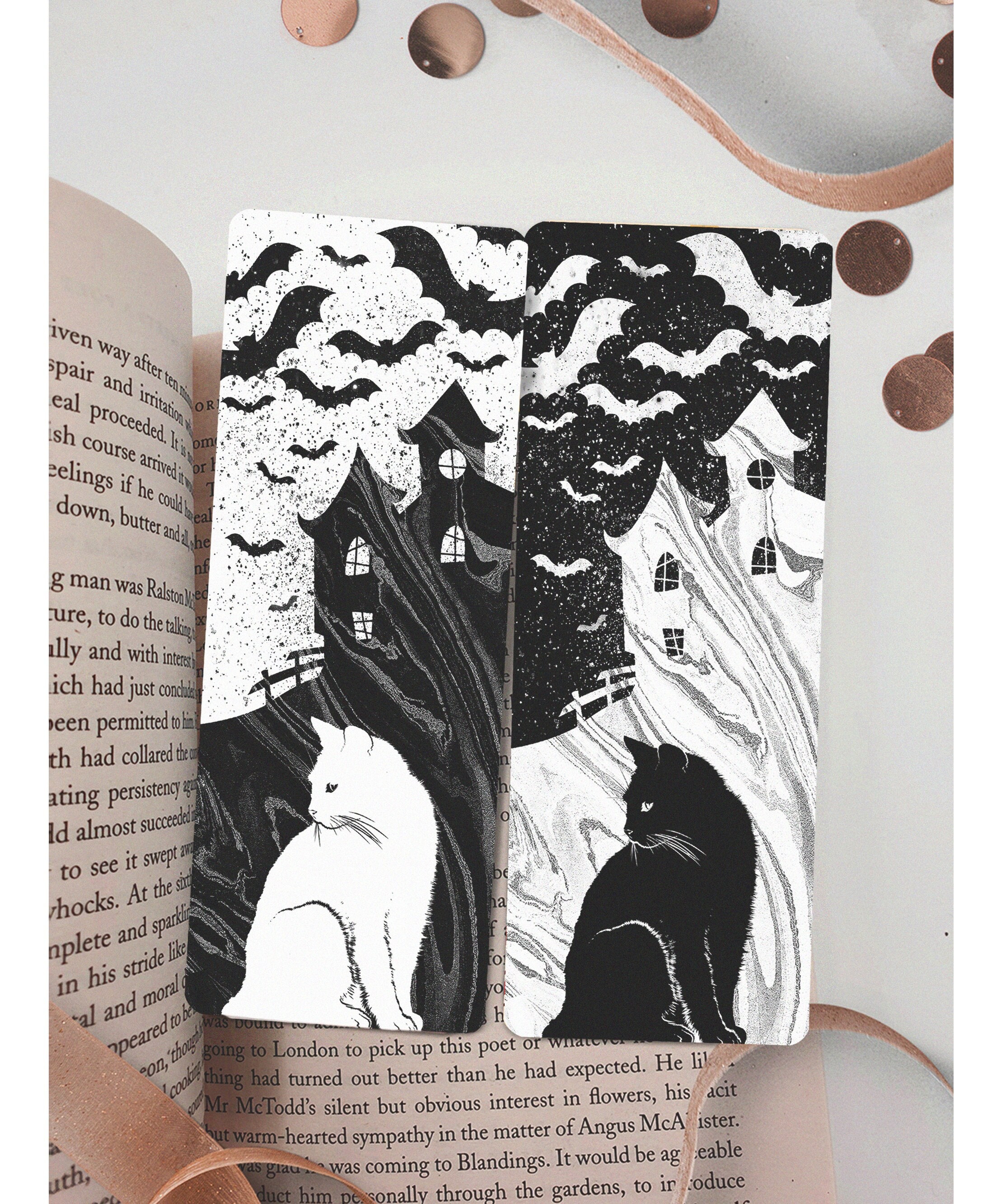 HALLOWEEN BOOKMARK Black Cat Bookmark Cat Bookmarks Gothic Bookmark ...