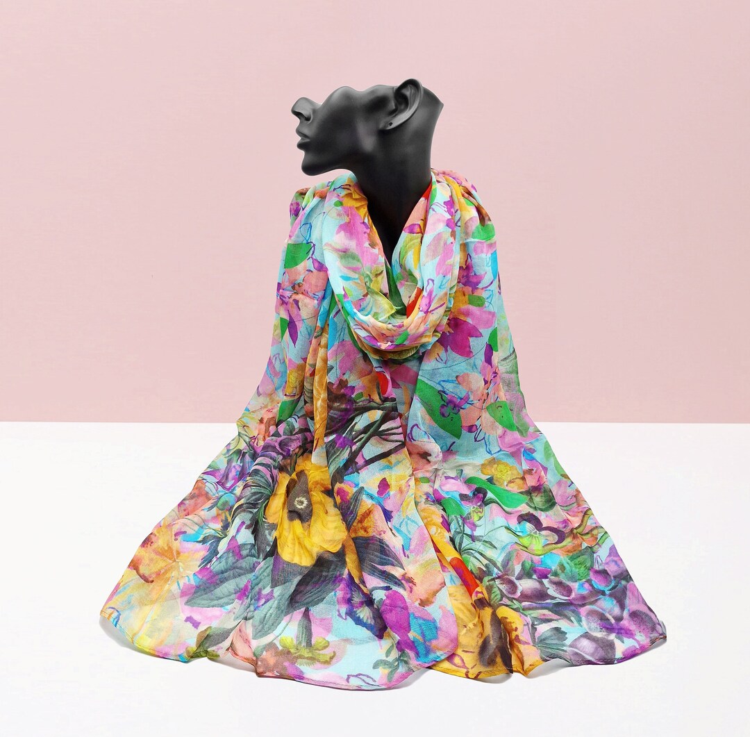 Watercolor Flowers Scarf - Oversized Scarf - Floral Shawl - Large Scarf ...