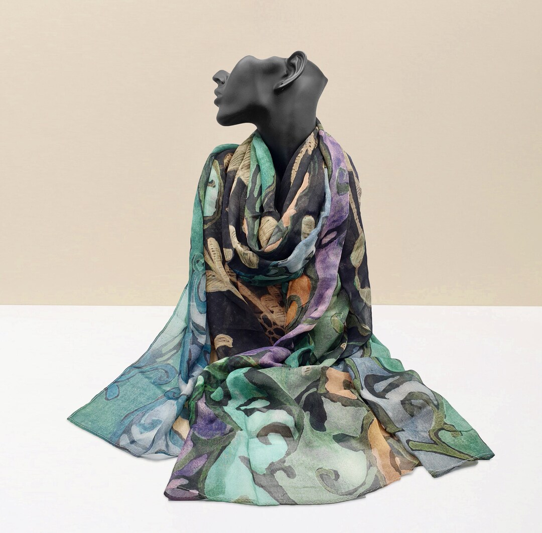 Floral OVERSIZED SCARF - Forest Green Scarf - Autumn Flowers Scarf ...