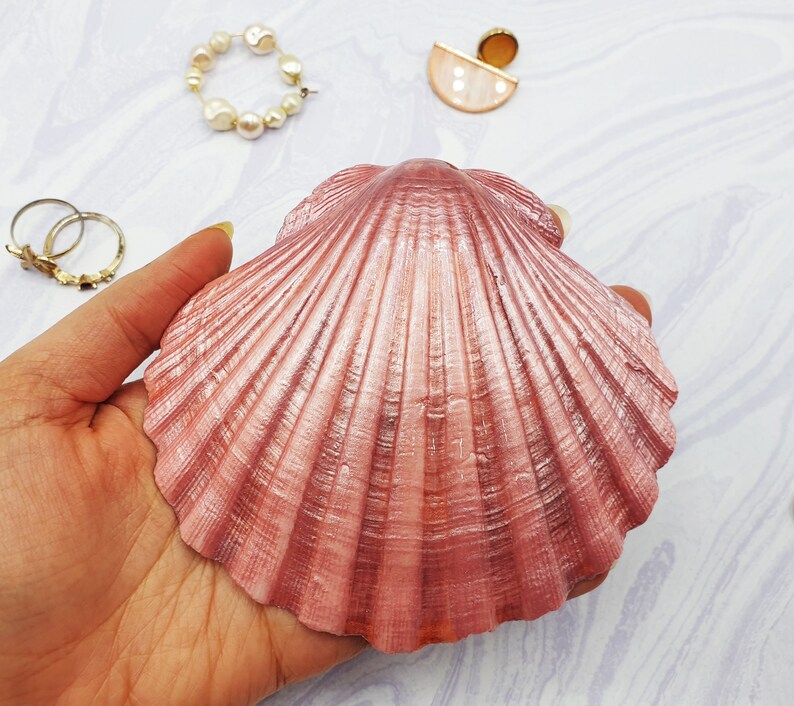 Pearlescent PINK SEASHELL Trinket - Hand Painted Pink Mermaid Shell ...