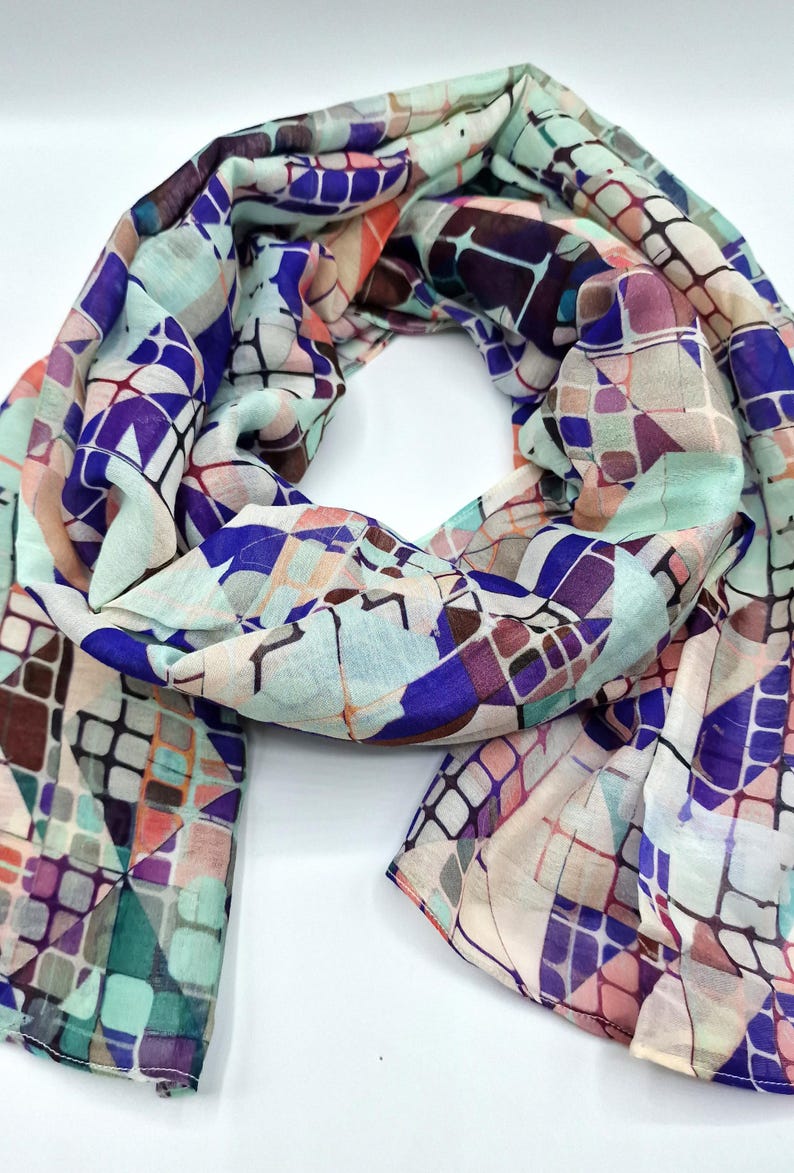 Retro Silk Scarf - Vintage Geometric Scarf - Silk Neckerchief - Mid ...