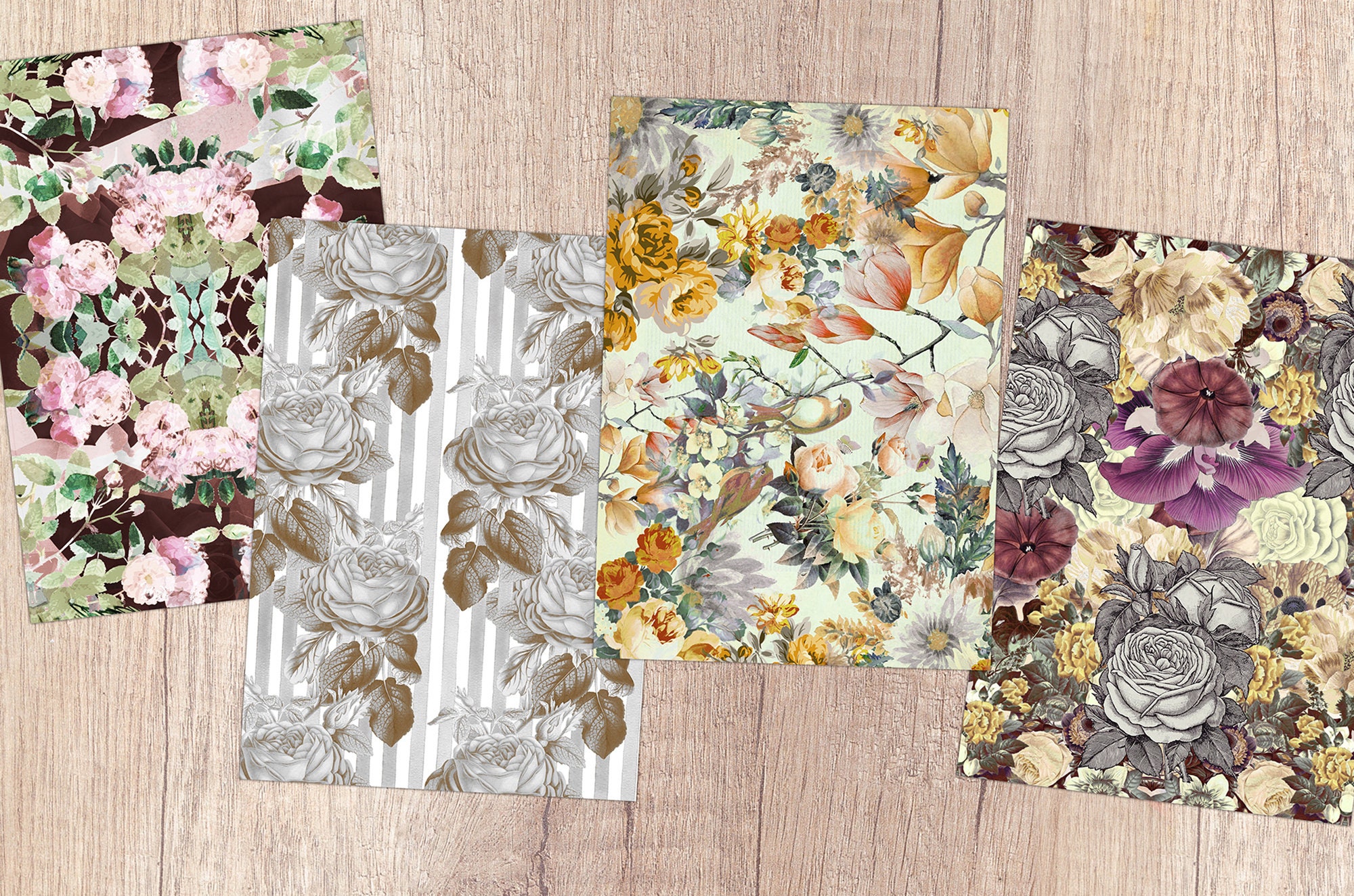 COTTAGECORE Botanical Digital Papers Vintage Flowers and - Etsy