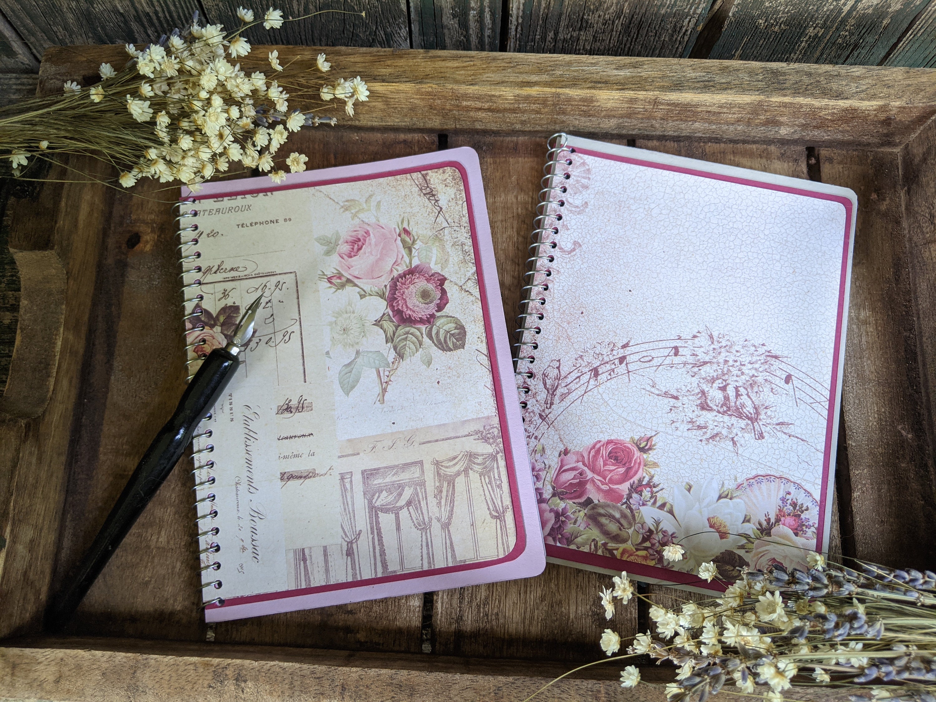 Cottagecore Pink vintage Paper Notebooks / Handmade Lined Girl | Etsy