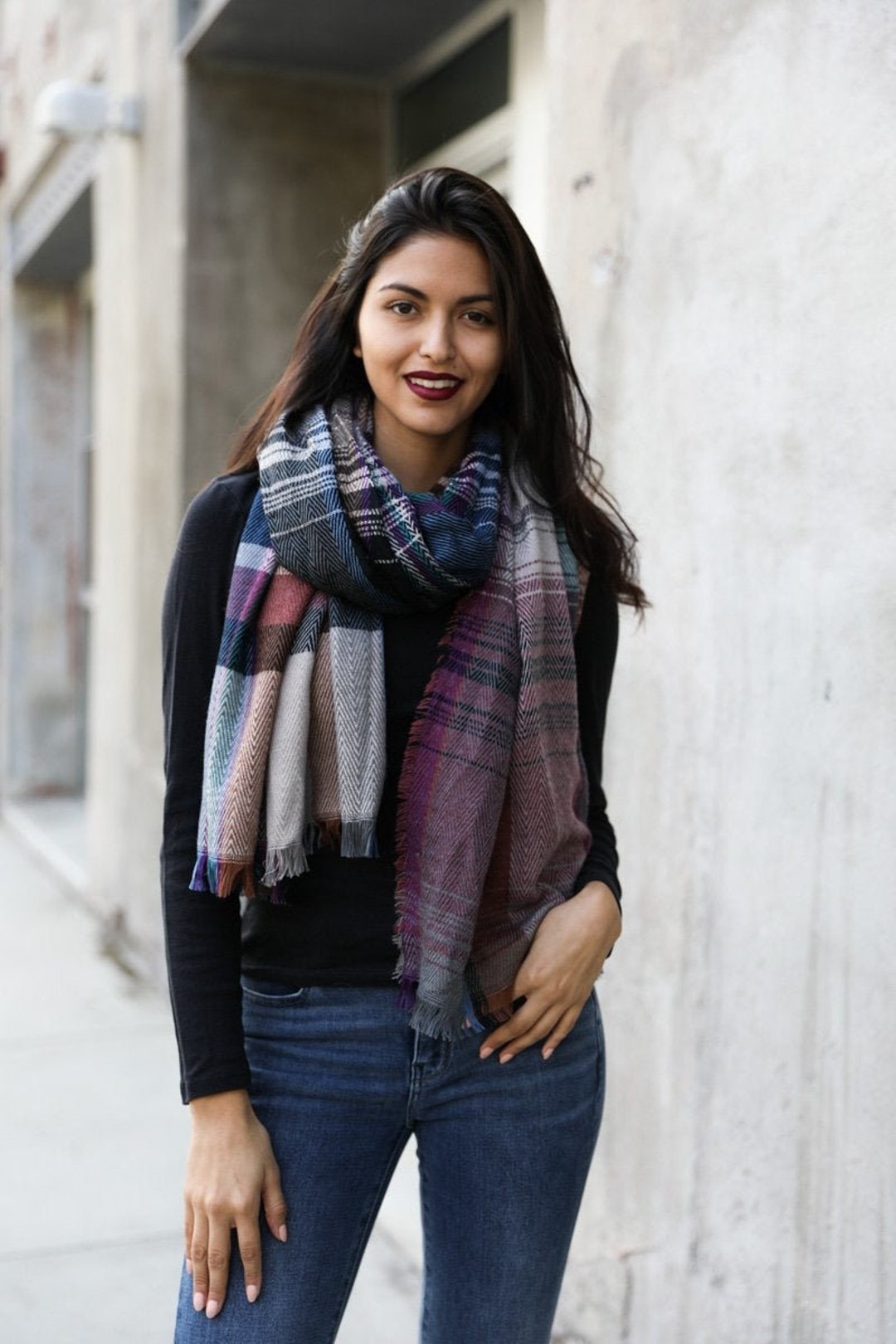 Plaid Long Scarf Winter Gifts Chunky Scarf Knitted Scarves - Etsy