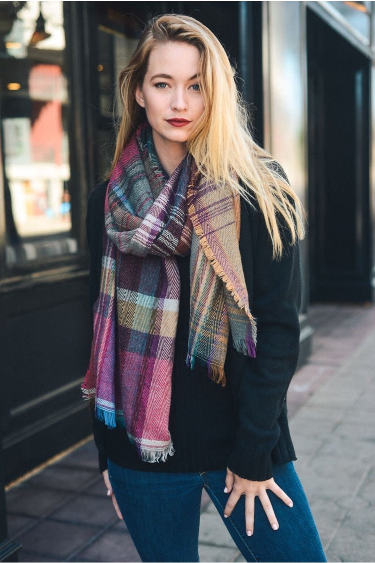 Plaid Long Scarf Winter Gifts Chunky Scarf Knitted Scarves - Etsy
