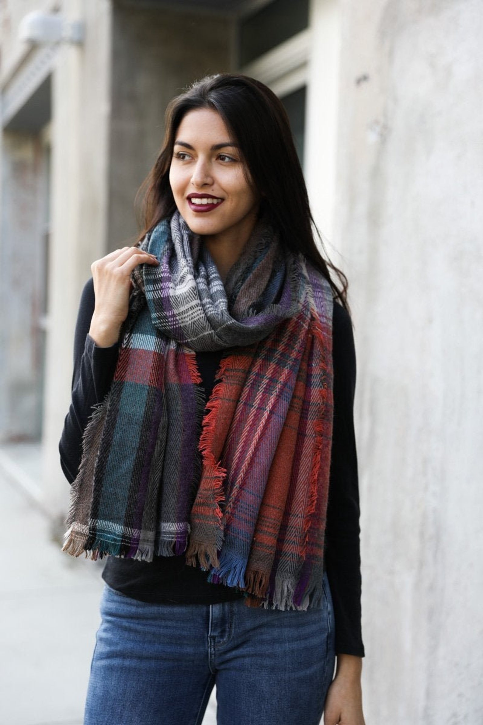 Plaid Long Scarf Winter Gifts Chunky Scarf Knitted Scarves - Etsy