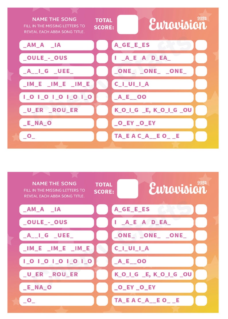 Eurovision Game Name the Song ABBA - Etsy