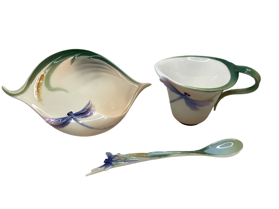 Rare Franz Collection Dragonfly Orange Tea Cup & Saucer Plus Spoon ...