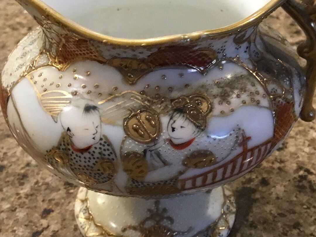 Antique Nippon Royal Satsuma Cream Pitcher - Hand Painted Gold Enameled ...