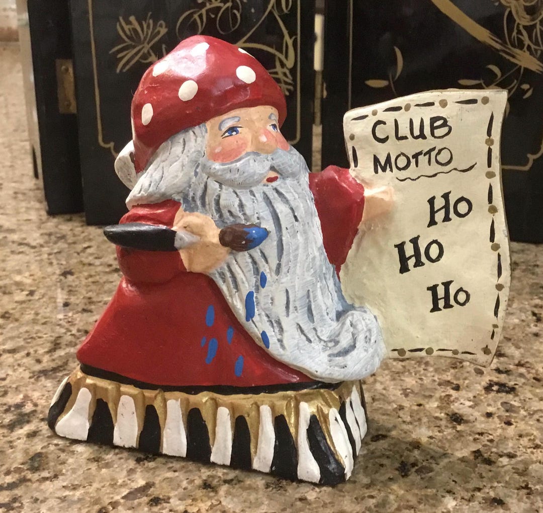 House of Hatten - Folk Art Santa Claus Figurine - Club Motto Ho Ho Ho ...