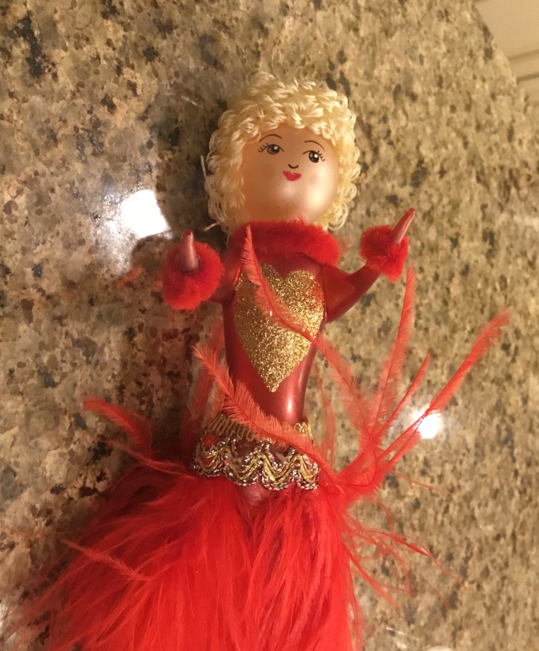 Vintage De Carlini Showgirl Hula in Real Red Feathers Christmas ...