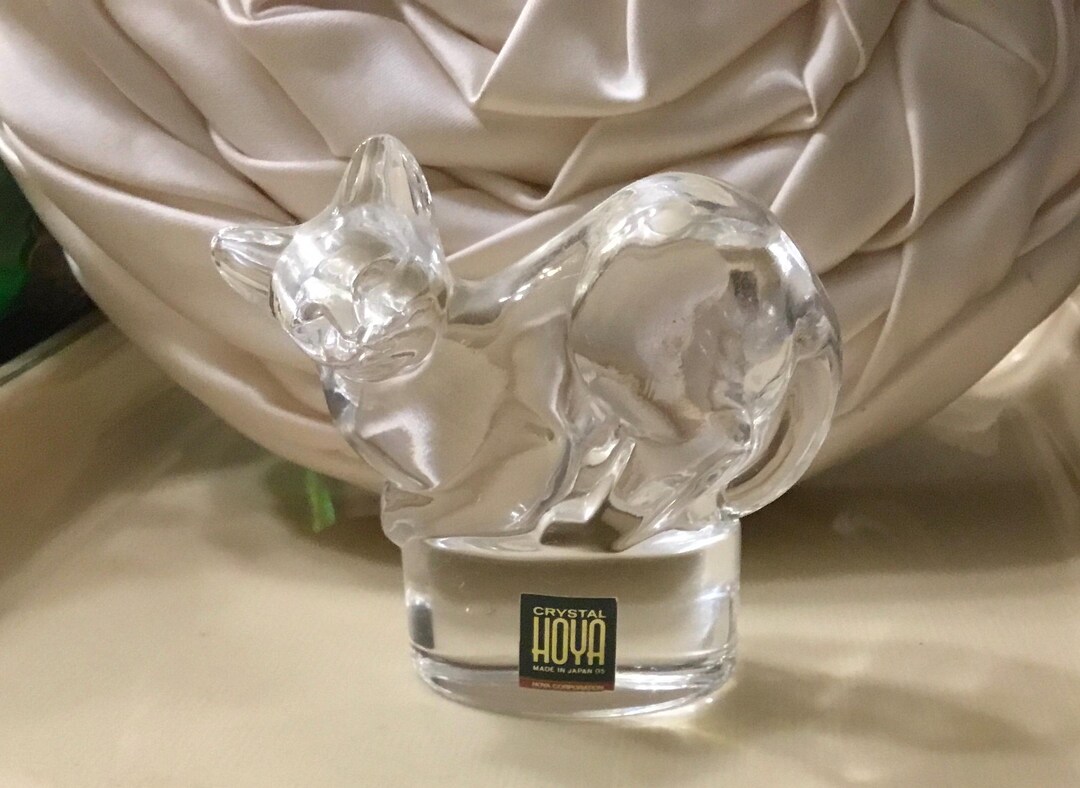 Crystal Cat Figurine - Hoya Japan - Sitting Cat Paperweight - Etsy