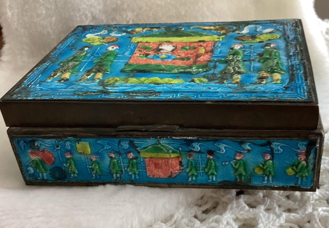 Antique Chinese Enameled Brass Box - Chinese Export Enamel - Late 19th ...