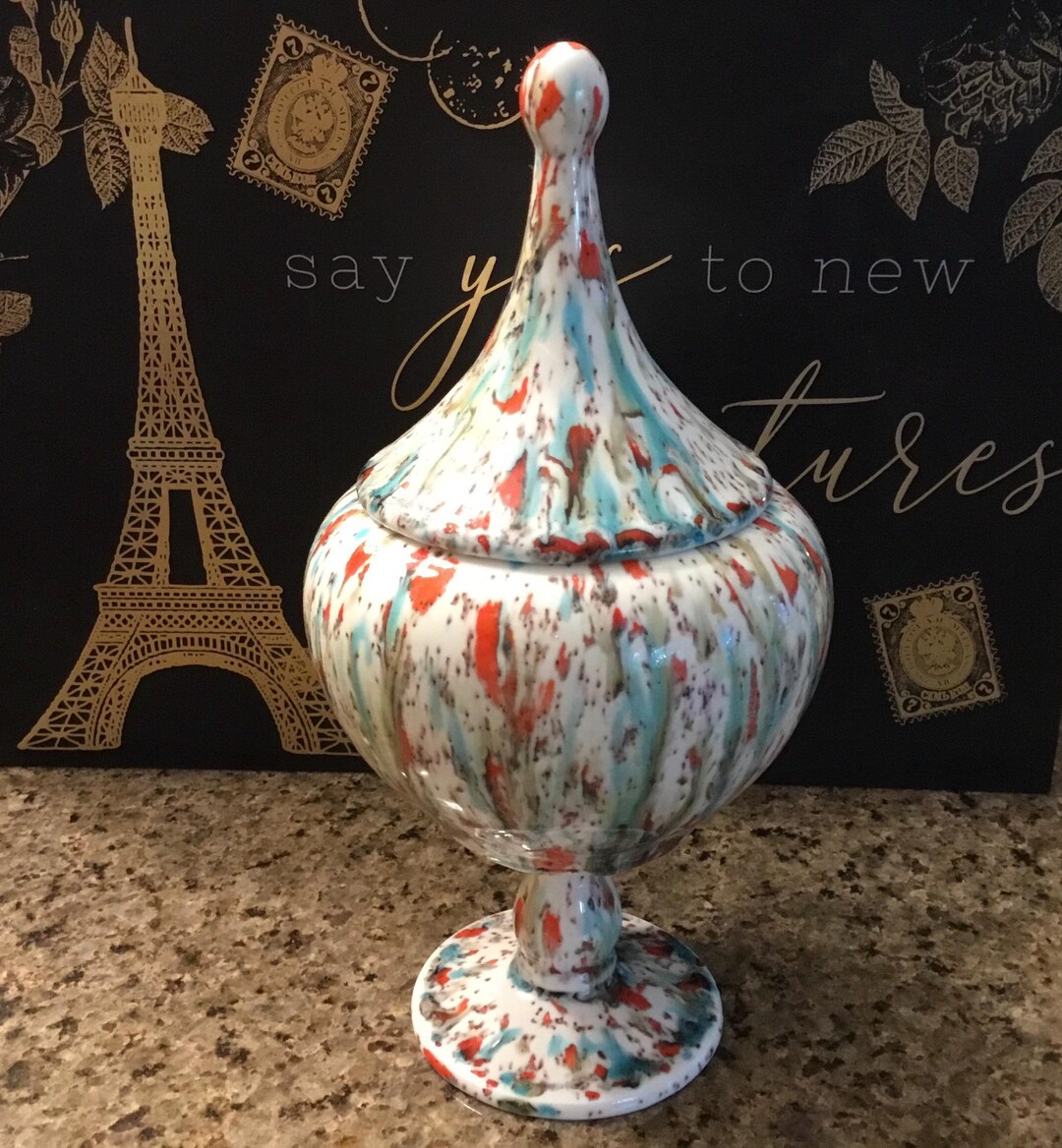 Mid Century Splatter Ware Pottery Pedestal Compote Candy Dish - Artist ...