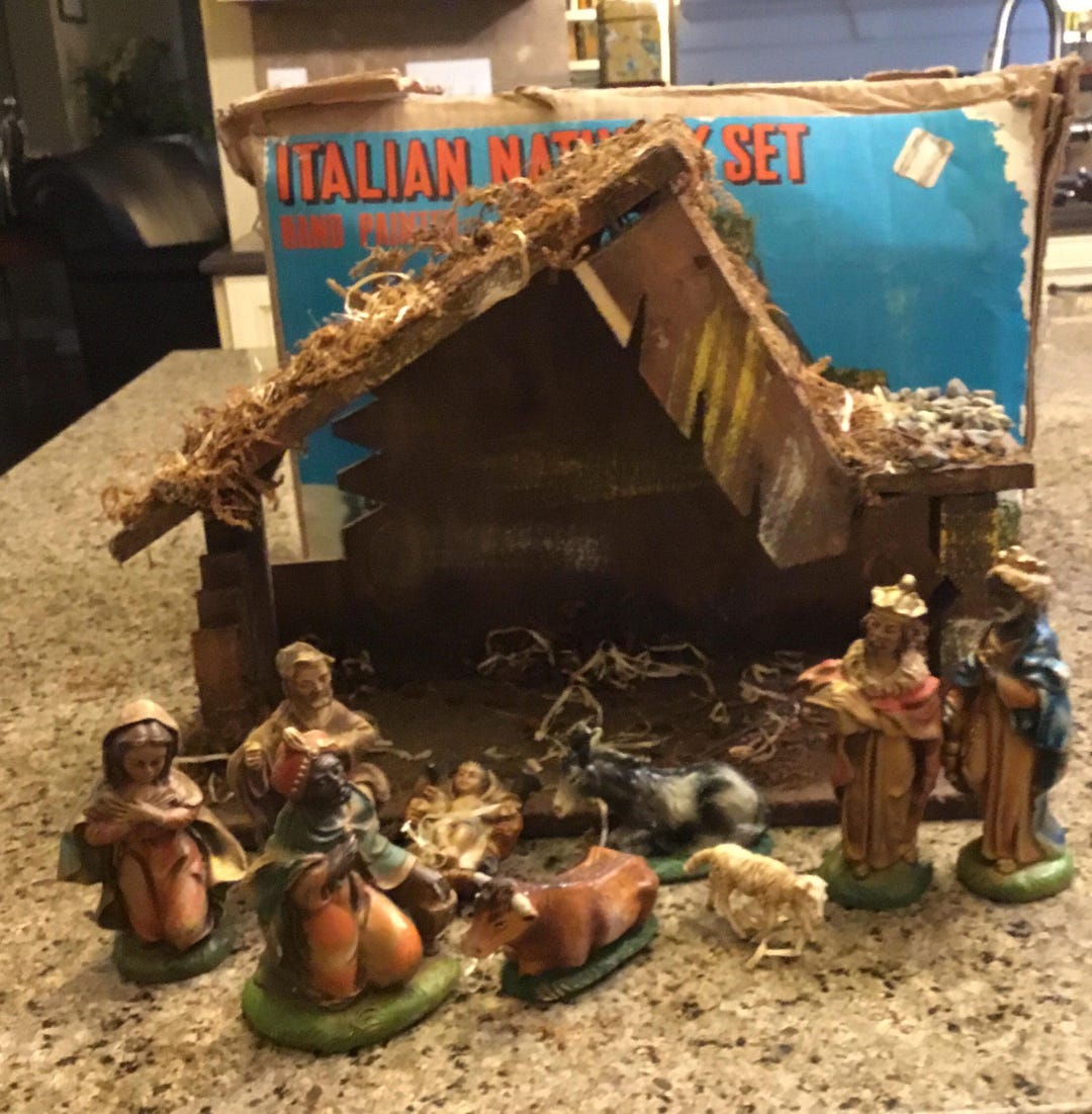 Mid Century Italian Nativity Set - Hand Painted With Crèche - Retro ...
