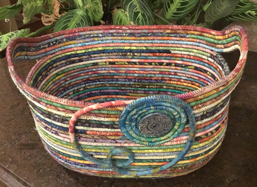 Batik Bali Basket Hand Made Fabric on Rope Basket Vibrant Multicolor ...