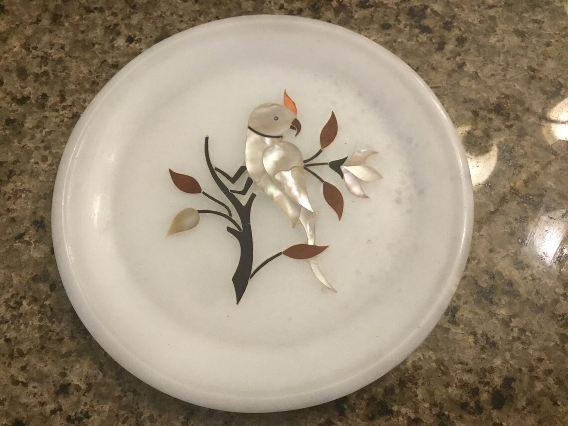 Antique Indian Marble Plate With Mother of Pearl Inlay | Etsy