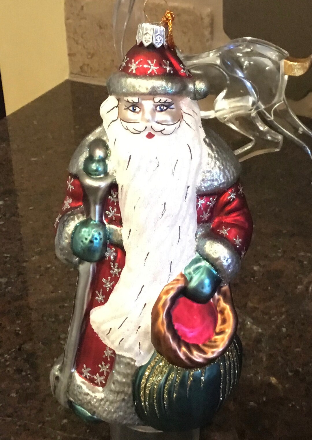 Polish Mercury Glass Santa Claus Ornament Blue Eyed Santa Made in ...