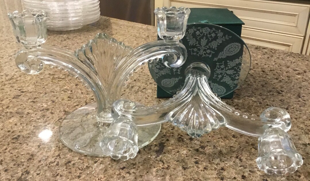Vintage Tiffin Crystal Candle Holders - Rare June Night Pattern - Set ...
