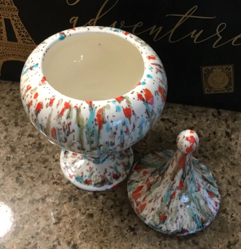 Mid Century Splatter Ware Pottery Pedestal Compote Candy Dish Artist ...
