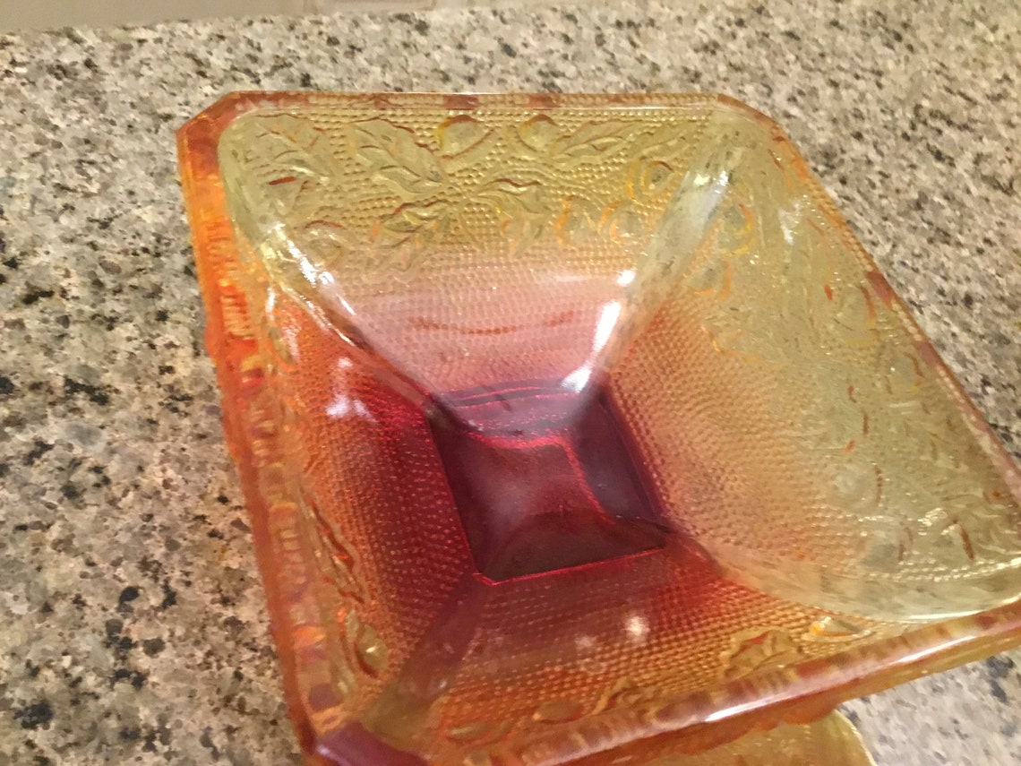 Vintage Amberina Carnival Glass Pedestal Candy Dish with Lid | Etsy