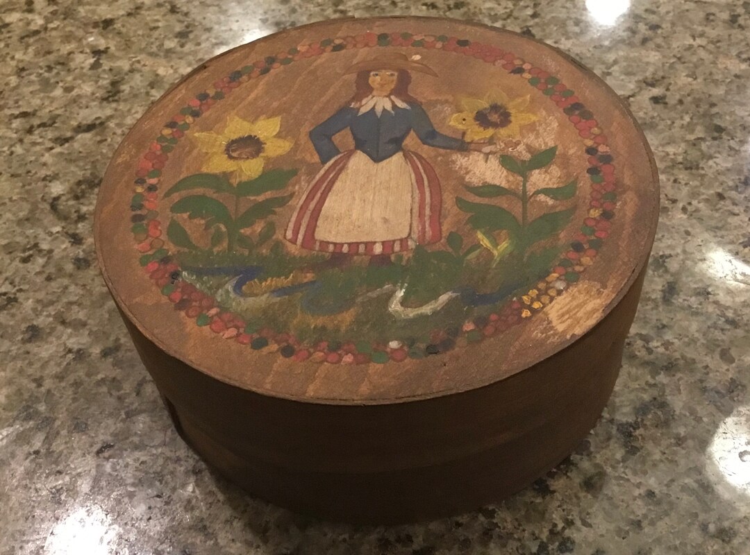 Primitive Style American Folk Art Bentwood Pantry Box - Girl With ...